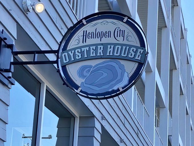The sign that beckons seafood lovers like a lighthouse guides ships&mdash;a blue and white beacon of bivalve brilliance in Rehoboth Beach.