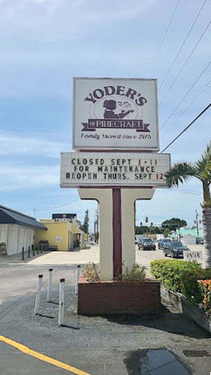 The sign stands as a beacon to hungry travelers. In a world of flashy neon, there's something refreshingly honest about this roadside announcement.