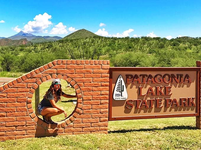 The gateway to wet and wild adventures. This entrance sign has photobombed more family vacation albums than any relative ever could.