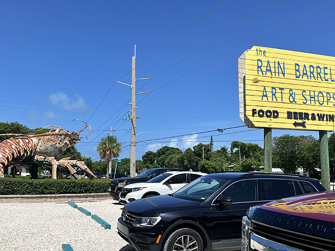 Betsy watches over the parking lot like a guardian crustacean, welcoming road-trippers to this uniquely Florida Keys experience.
