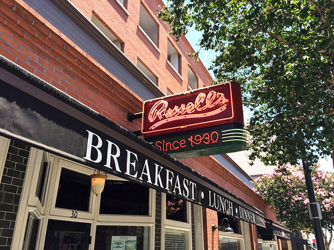 Morning sunshine illuminates the classic signage, a beacon of breakfast hope on Fair Oaks Avenue for generations of Pasadenans.
