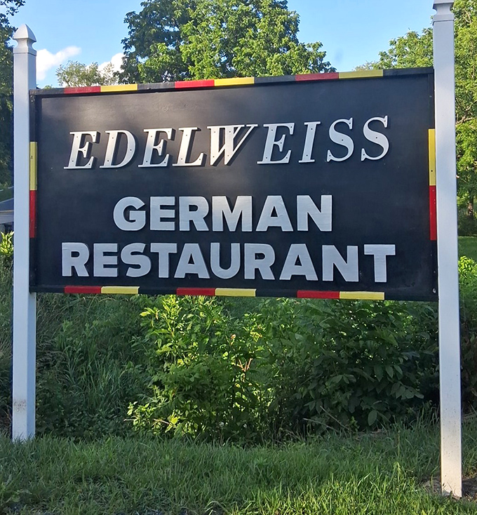 The sign that's launched a thousand road trips. Those German flag colors aren't just decoration&mdash;they're a beacon calling to schnitzel lovers across Virginia.