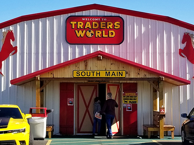 The South Main entrance beckons shoppers with its barn-inspired architecture&mdash;a portal to the treasure-hunting adventure that awaits inside.