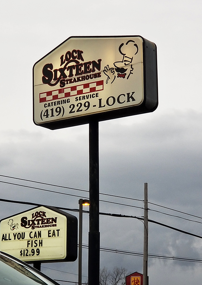 The vintage sign harkens back to simpler times, promising both catering services and the kind of meal that makes you understand why certain restaurants become local legends.