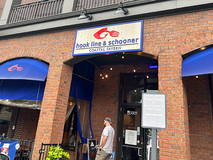 The sign that signals salvation for seafood lovers. Like a lighthouse guiding hungry travelers to their delicious destination.