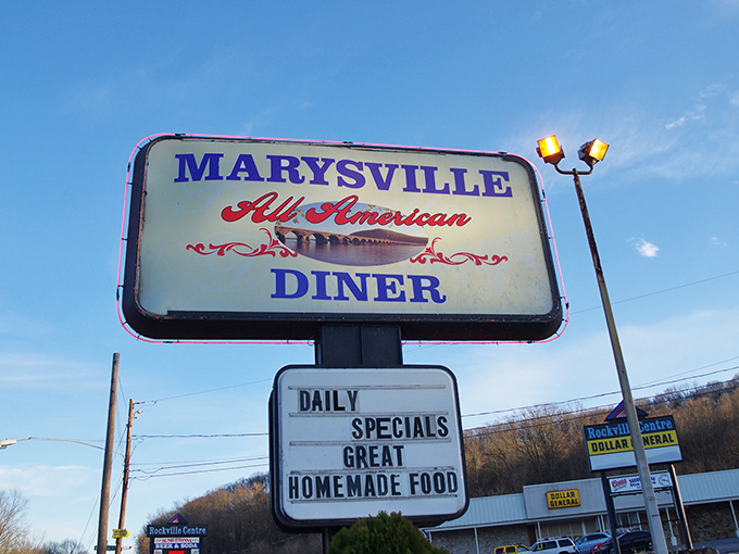 The vintage roadside sign promises "Daily Specials" and "Great Homemade Food"&mdash;two commitments this diner has kept faithfully through changing times.