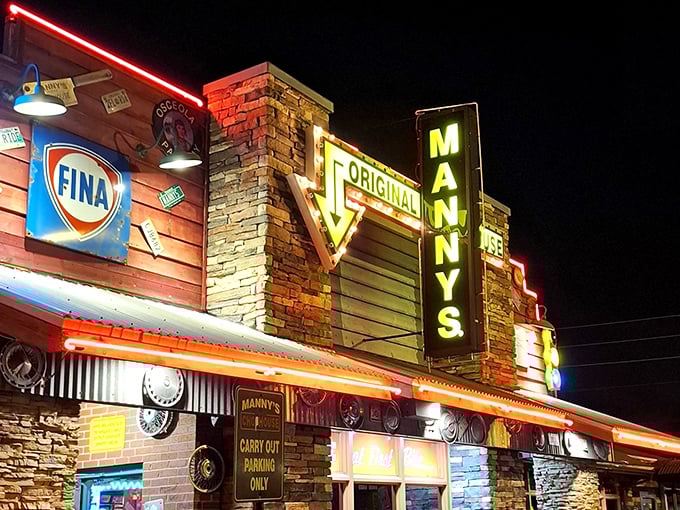 At night, Manny's neon glow serves as both invitation and landmark&mdash;a lighthouse for the hungry souls of Central Florida.