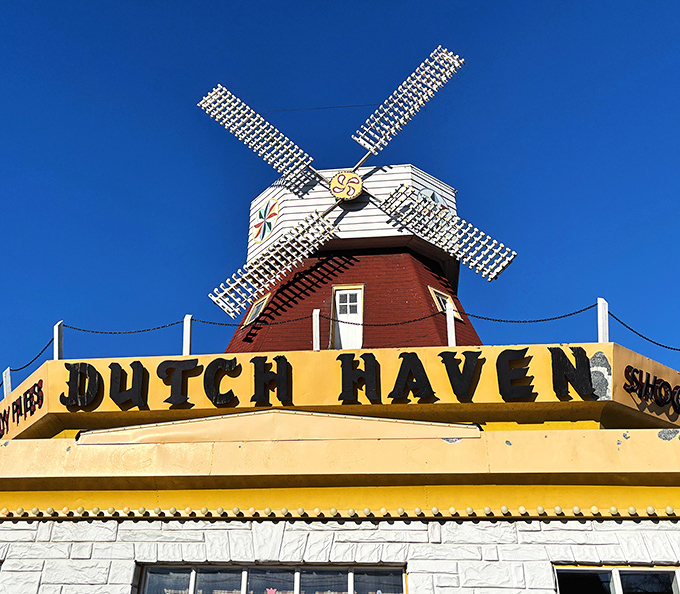 Against that perfect blue sky, Dutch Haven's windmill has guided generations to sweet salvation. Some landmarks you visit; others you devour.