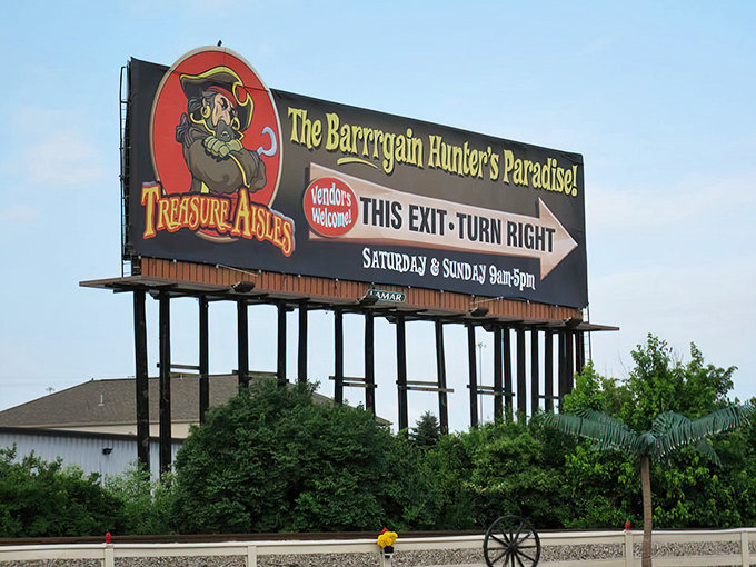 The pirate mascot beckons from his billboard perch. Like a retail lighthouse guiding shoppers safely to the shores of spectacular savings.