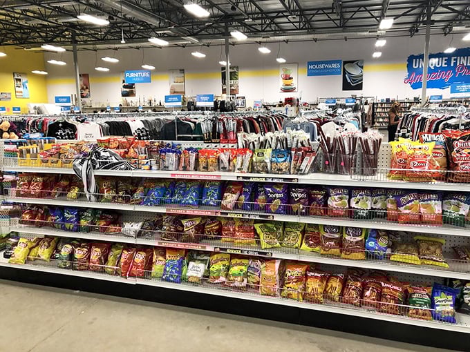 Even the snack aisle surprises with brand-name munchies. Because treasure hunting builds an appetite that only discounted Doritos can satisfy.