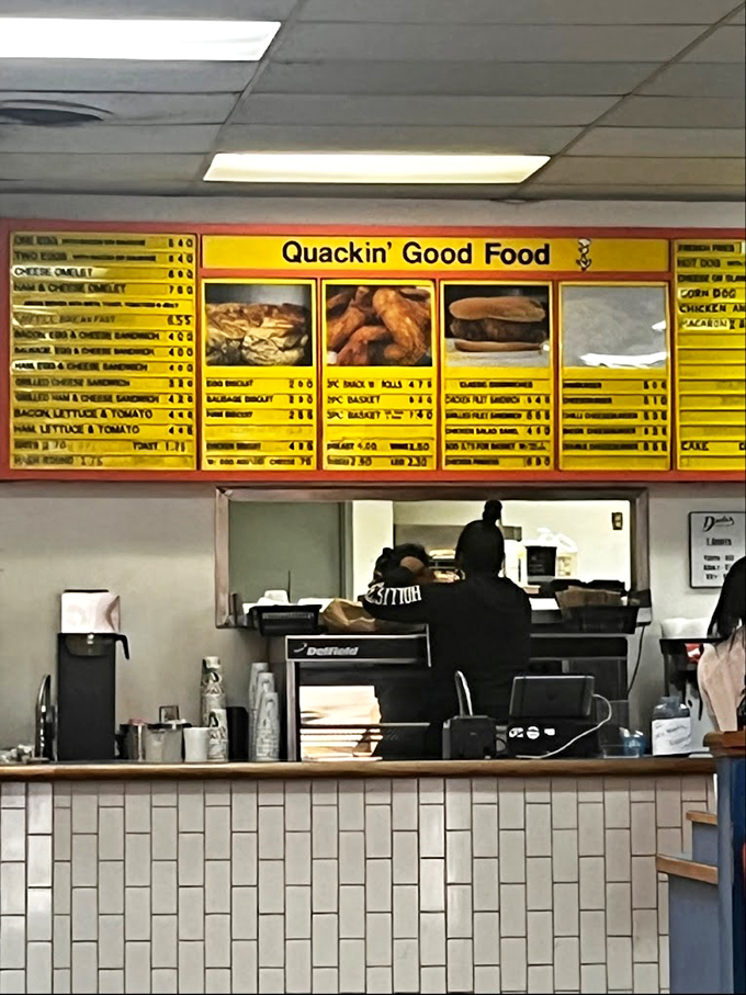 "Quackin' Good Food" isn't just clever wordplay &ndash; it's truth in advertising. The menu board showcases Drake's commitment to straightforward Southern favorites.