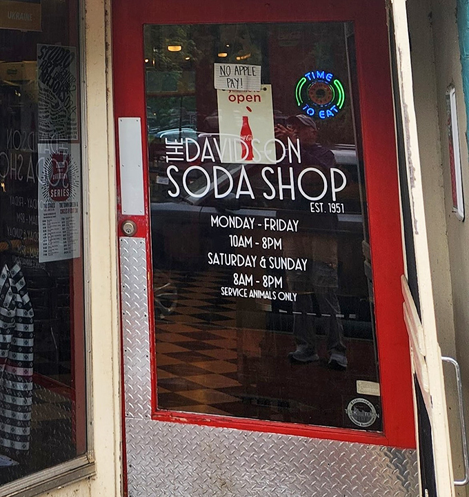 The door tells the whole story—established 1951, cash only, and those magical hours when you can step back in time for a meal.