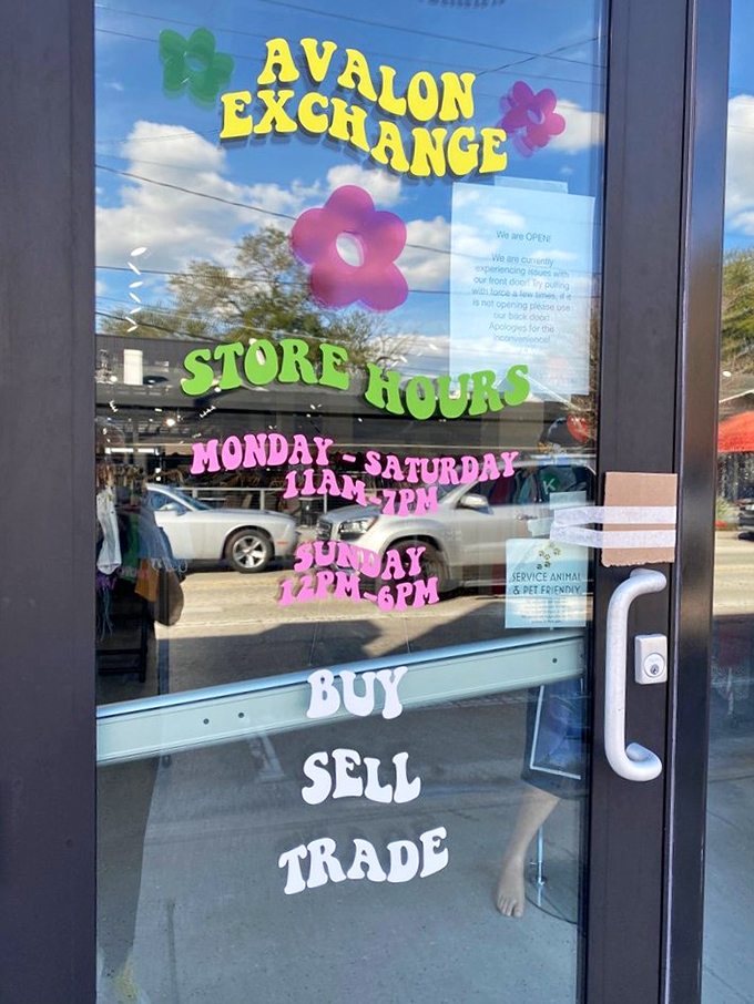 Store hours posted clearly because even treasure hunters need to know when paradise opens.