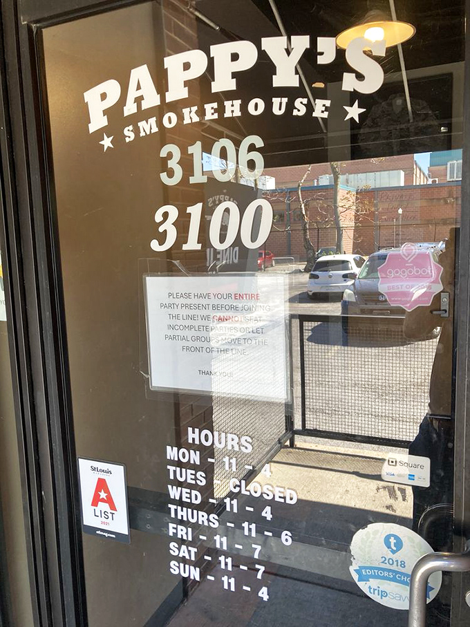 The hours posted on the door tell the real story: when they're out, they're out. In BBQ terms, this isn't inconvenience&mdash;it's quality control.