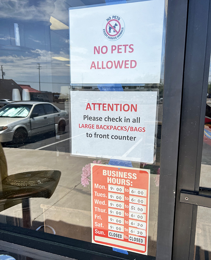 The rules of engagement clearly posted. No pets allowed, but bargain hunting instincts are strongly encouraged from 9-6 most days.
