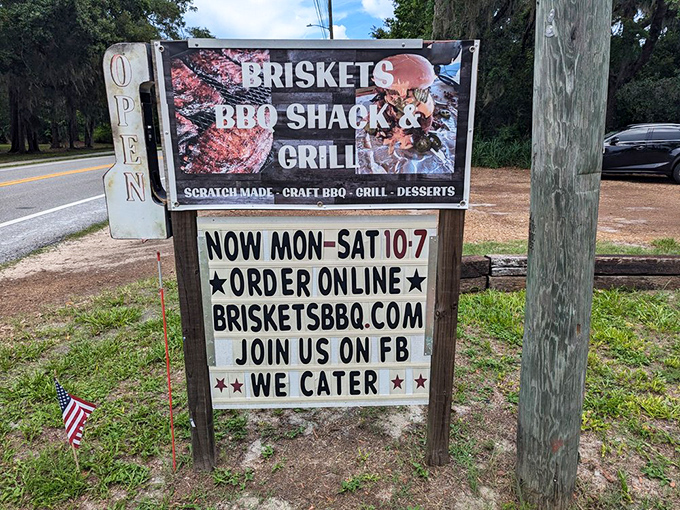 The roadside sign promises "scratch-made craft BBQ"&mdash;six simple words that separate the authentic from the pretenders in the barbecue world.