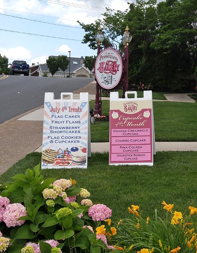 Street signs announcing seasonal specialties that make you want to plan your entire calendar around their featured treats.