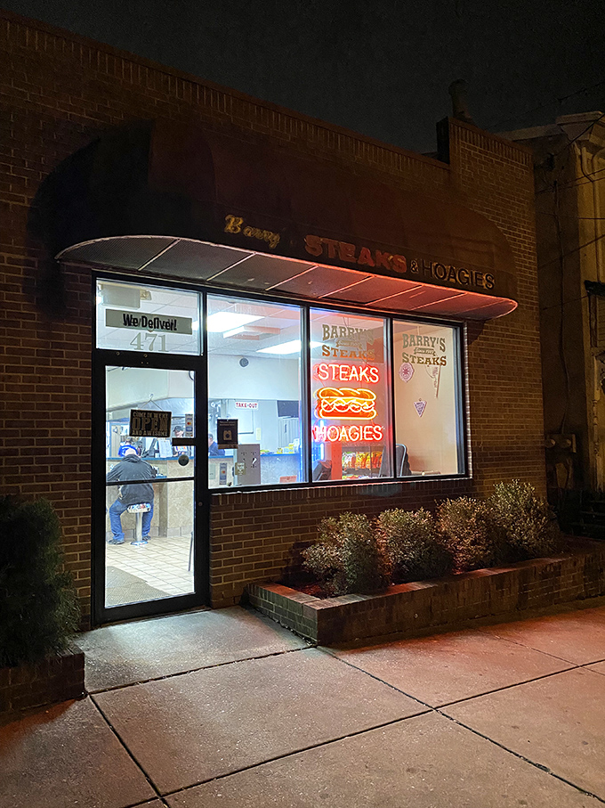 After dark, that neon glow serves as a beacon for the hungry. Like a lighthouse guiding ships, it steers cheesesteak seekers safely to shore.