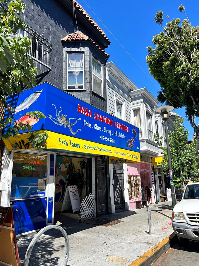 On sunny days, Basa's blue and yellow awning pops against San Francisco's blue sky &ndash; a colorful promise of the oceanic delights waiting inside.