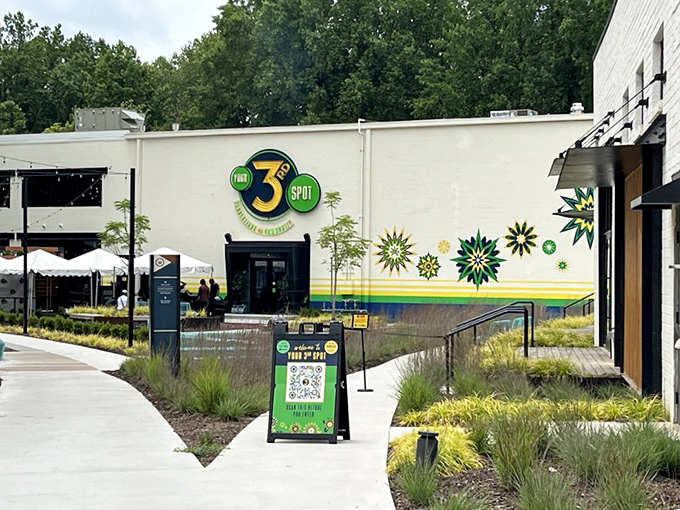 Daytime reveals the clean lines and modern aesthetic of Your 3rd Spot. The colorful exterior artwork hints at the playful experiences waiting inside.