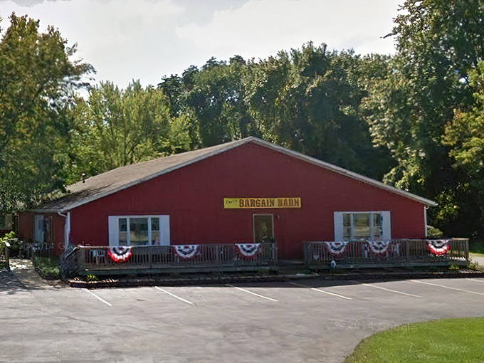 The patriotic bunting announces this isn't just shopping—it's an American tradition of finding new purpose in old treasures.
