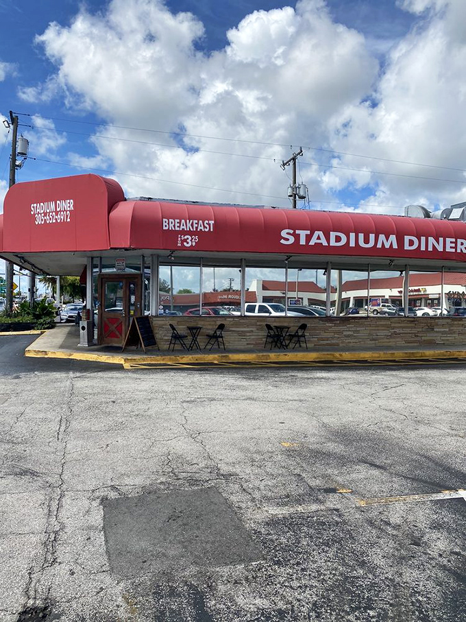 Stadium Diner's exterior view captures everything you need to know&mdash;unpretentious, welcoming, and ready to serve up the comfort food your soul craves.