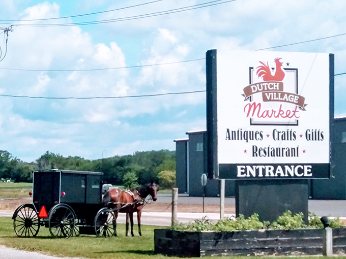 Where Amish buggies and SUVs share parking&mdash;a sign you've found authentic food that transcends time. The horse is the original eco-friendly transportation.