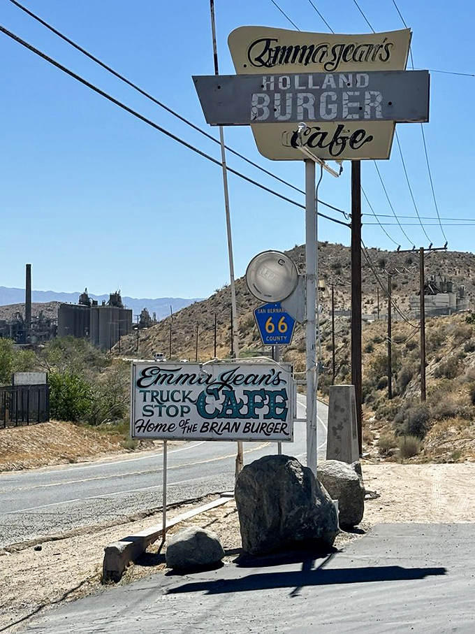A vintage sign that's been guiding hungry travelers to burger nirvana since before GPS could pronounce "Victorville." The Brian Burger gets top billing for good reason.