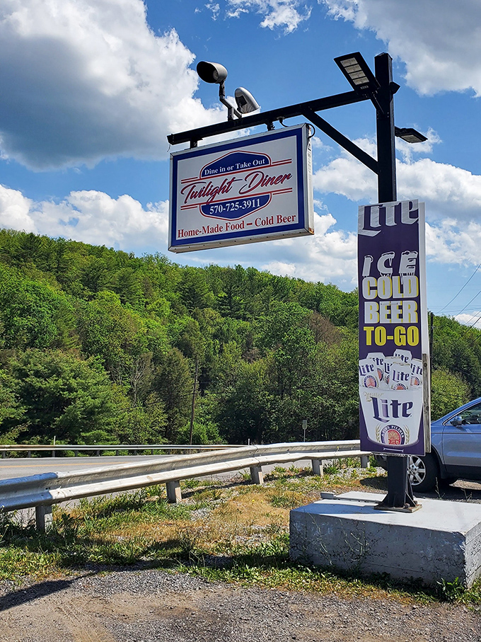 Street signs pointing toward culinary adventure in a town where the best meals happen in the most unexpected places.