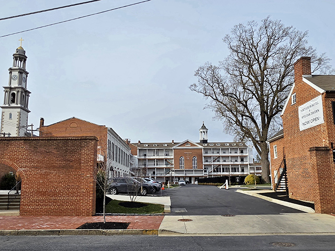 The street view reveals Frederick's charming historic district, where culinary treasures hide behind unassuming brick facades.
