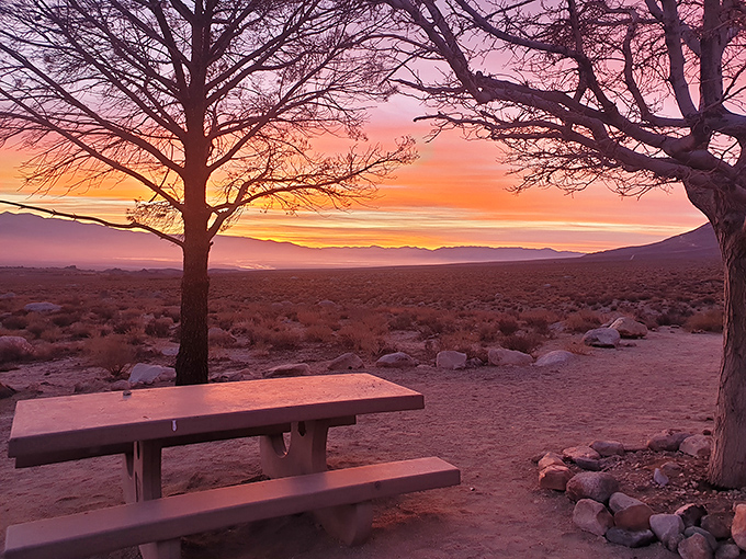 Nature's light show at day's end. This humble picnic table might offer the best sunset seat in California—no reservation required.