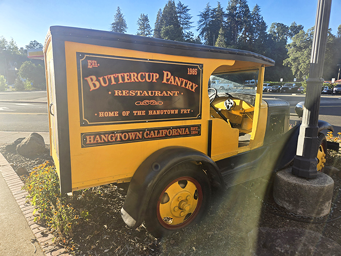 The vintage delivery truck outside proudly announces "Home of the Hangtown Fry"&mdash;a rolling billboard for breakfast excellence since 1958.