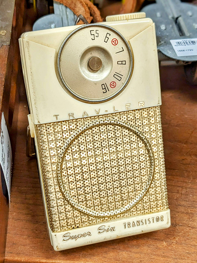 This Travler transistor radio once delivered news of moon landings and Beatles singles to someone's eager ears. Now it waits for its next adventure.