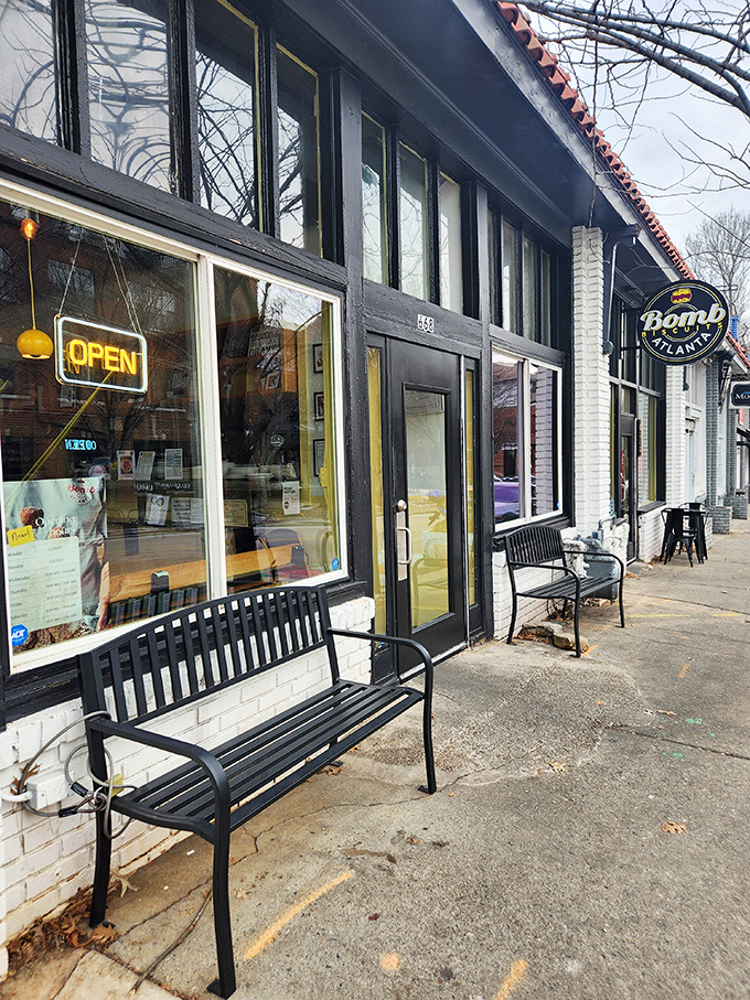 The sidewalk bench isn't just seating&mdash;it's where hopeful patrons dream of buttery delights while waiting their turn at biscuit nirvana.