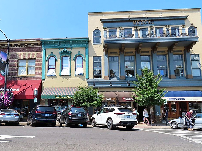Historic buildings house theaters and shops in Ashland, where retirement means cultural richness without poverty-inducing housing costs.