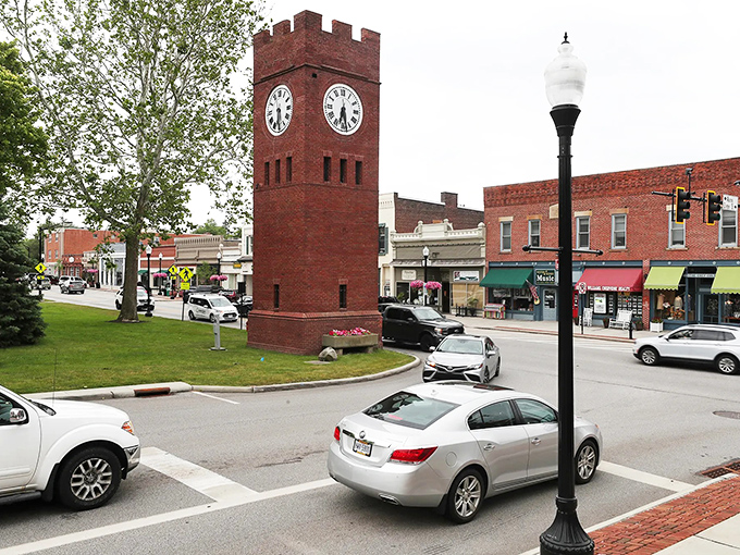 The brick clock tower stands as Hudson's unofficial guardian, watching over a downtown that Norman Rockwell would have loved to paint.