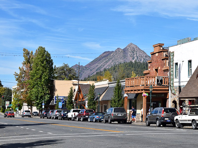 Mount Shasta's main street offers that perfect blend of mountain town essentials: outdoor gear shops and places that sell crystals.