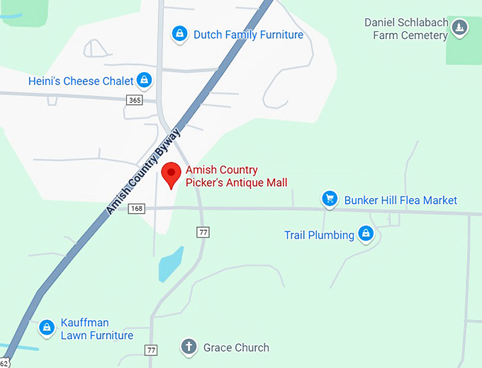 16. amish country picker's antique mall map