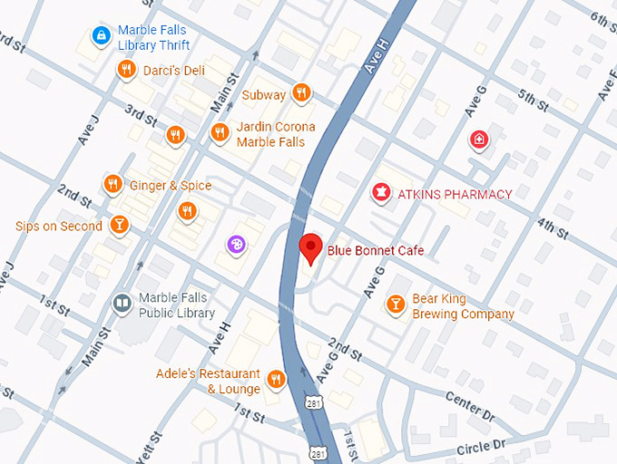 16. blue bonnet cafe map