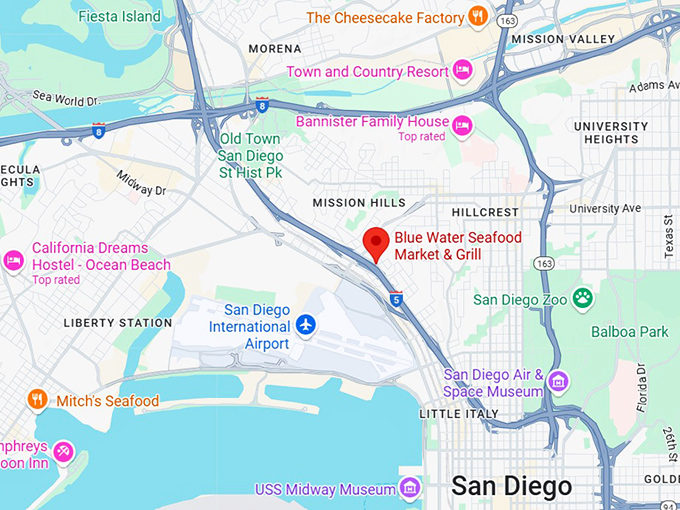 blue water seafood market & grill map