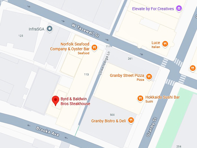 16. byrd & baldwin bros steakhouse map