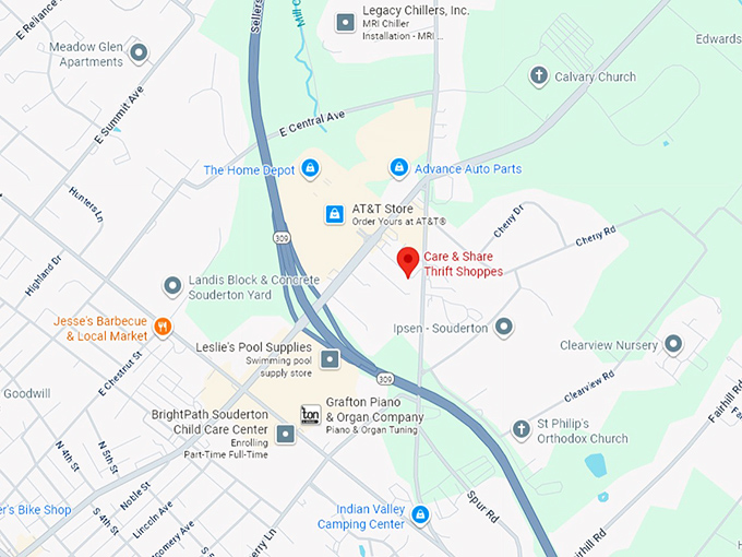 care & share thrift shoppes map