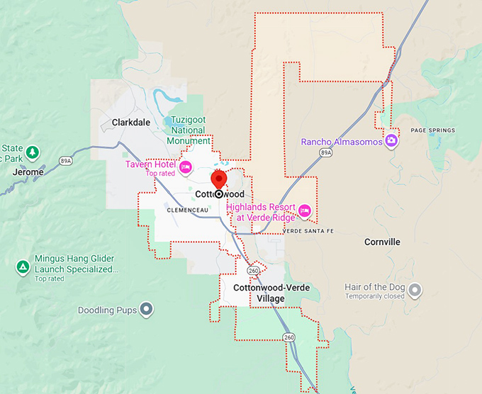 16. cottonwood, az map