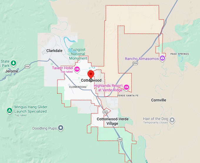 16. cottonwood, az map