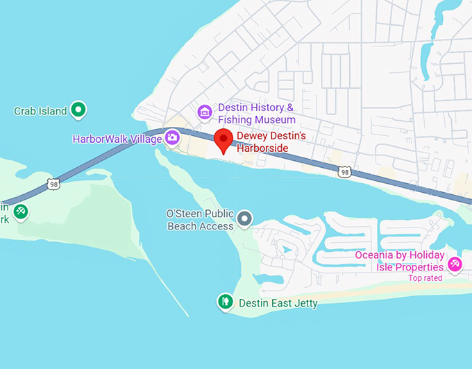 dewey destin's harborside (202 harbor blvd) map