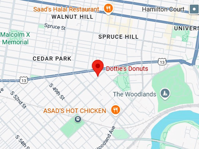 16. dottie's donuts (4529 springfield ave) map
