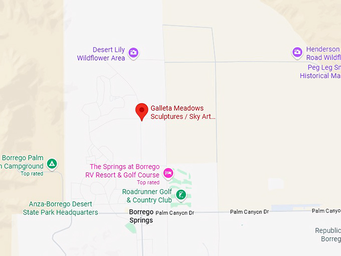 16. galleta meadows sculptures, sky art desert sculpture garden (under the sun foundation) map