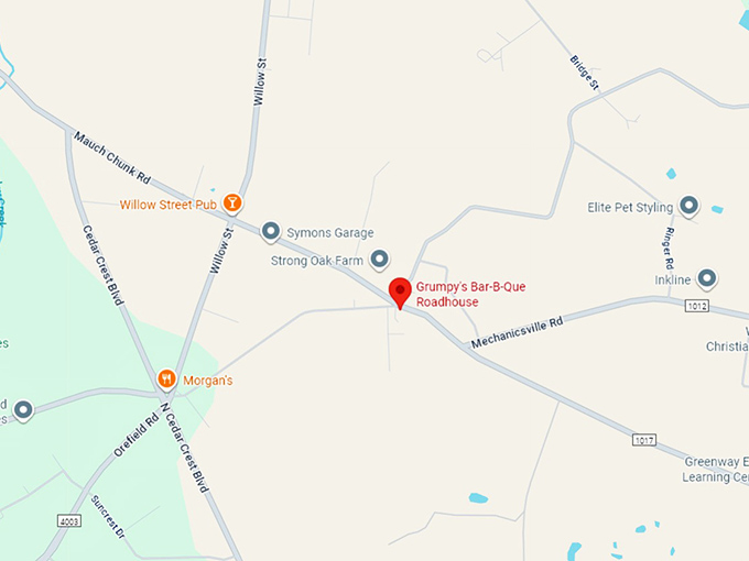 16. grumpy's bar b que roadhouse map