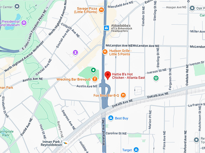 16. hattie b's hot chicken atlanta east (299 moreland ave ne) map