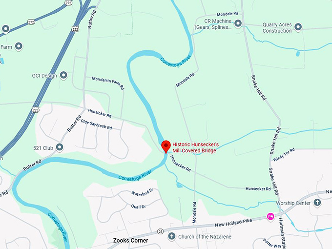 16. historic hunsecker's mill covered bridge map